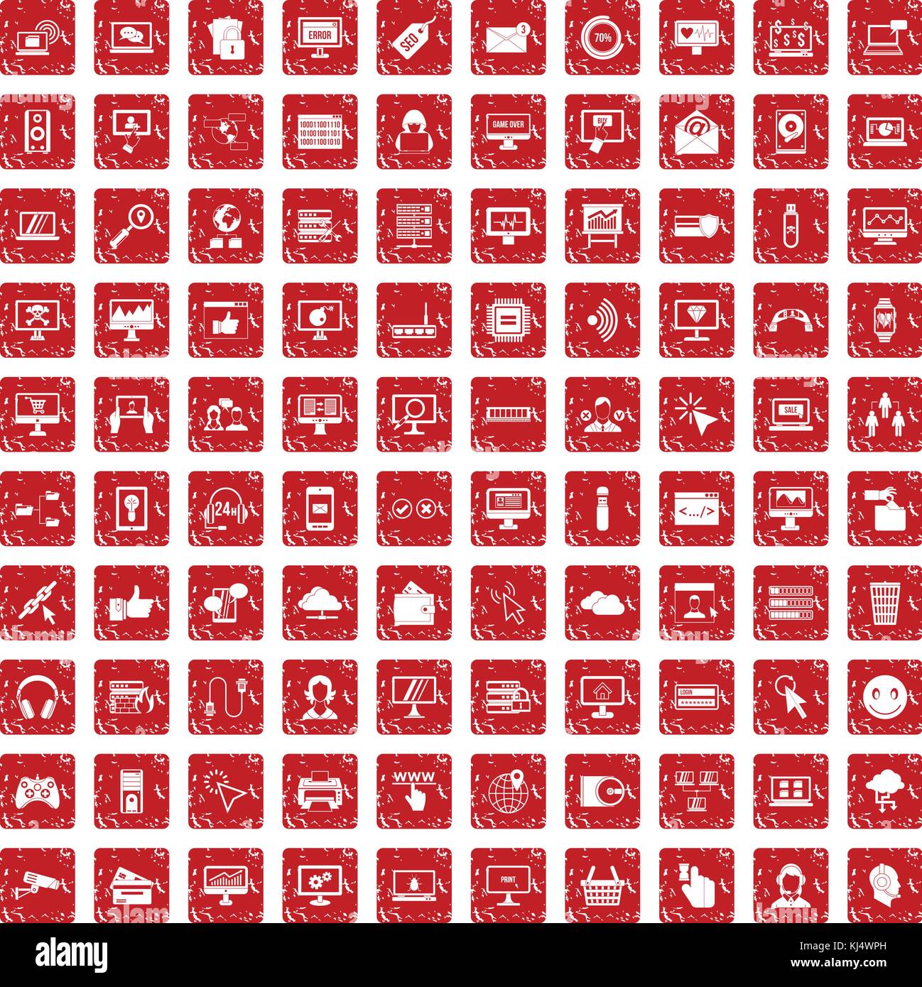 100 internet icons set grunge red Stock Vector Image & Art - Alamy