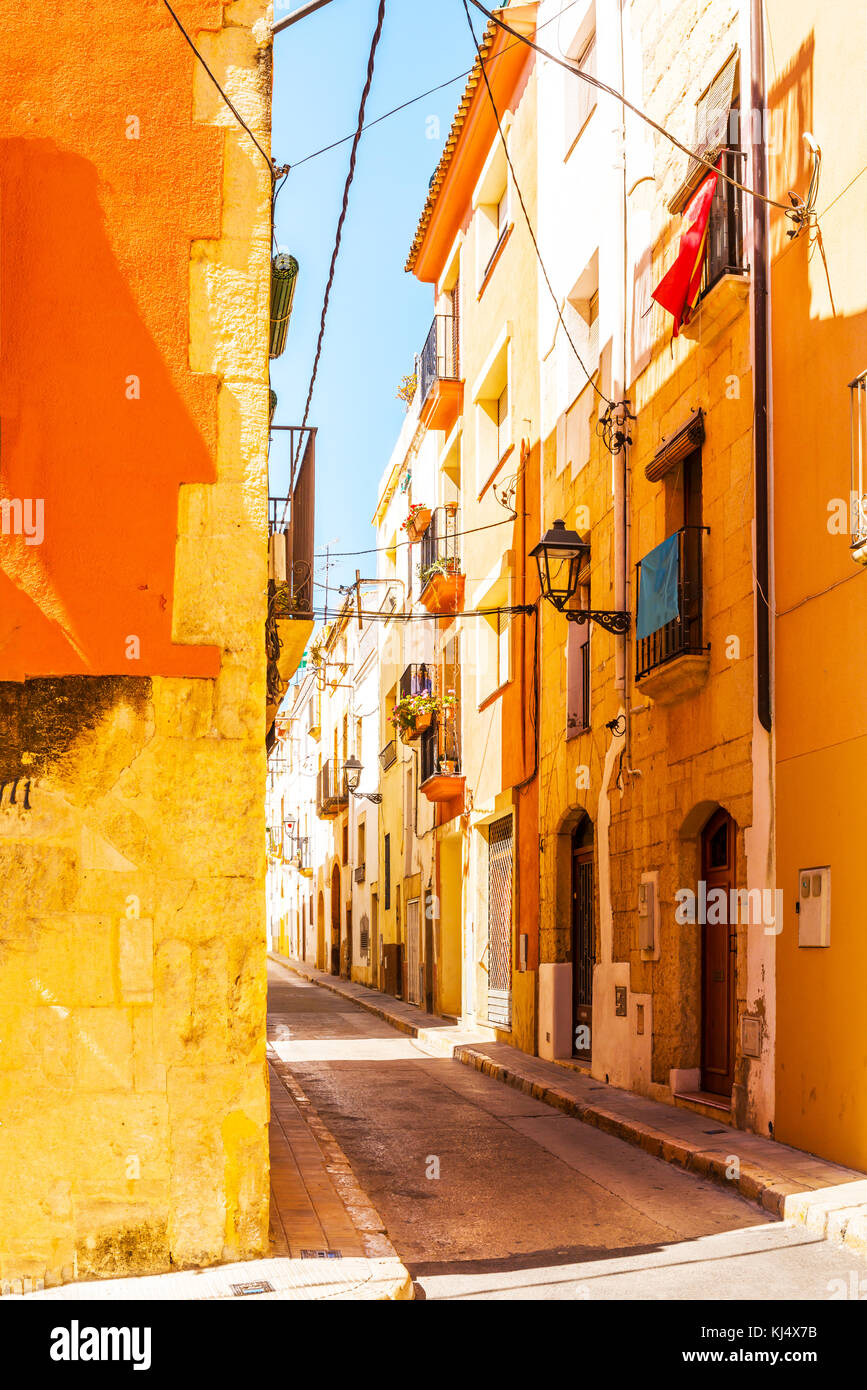 beautiful, picturesque street, narrow road, colorful facades of ...