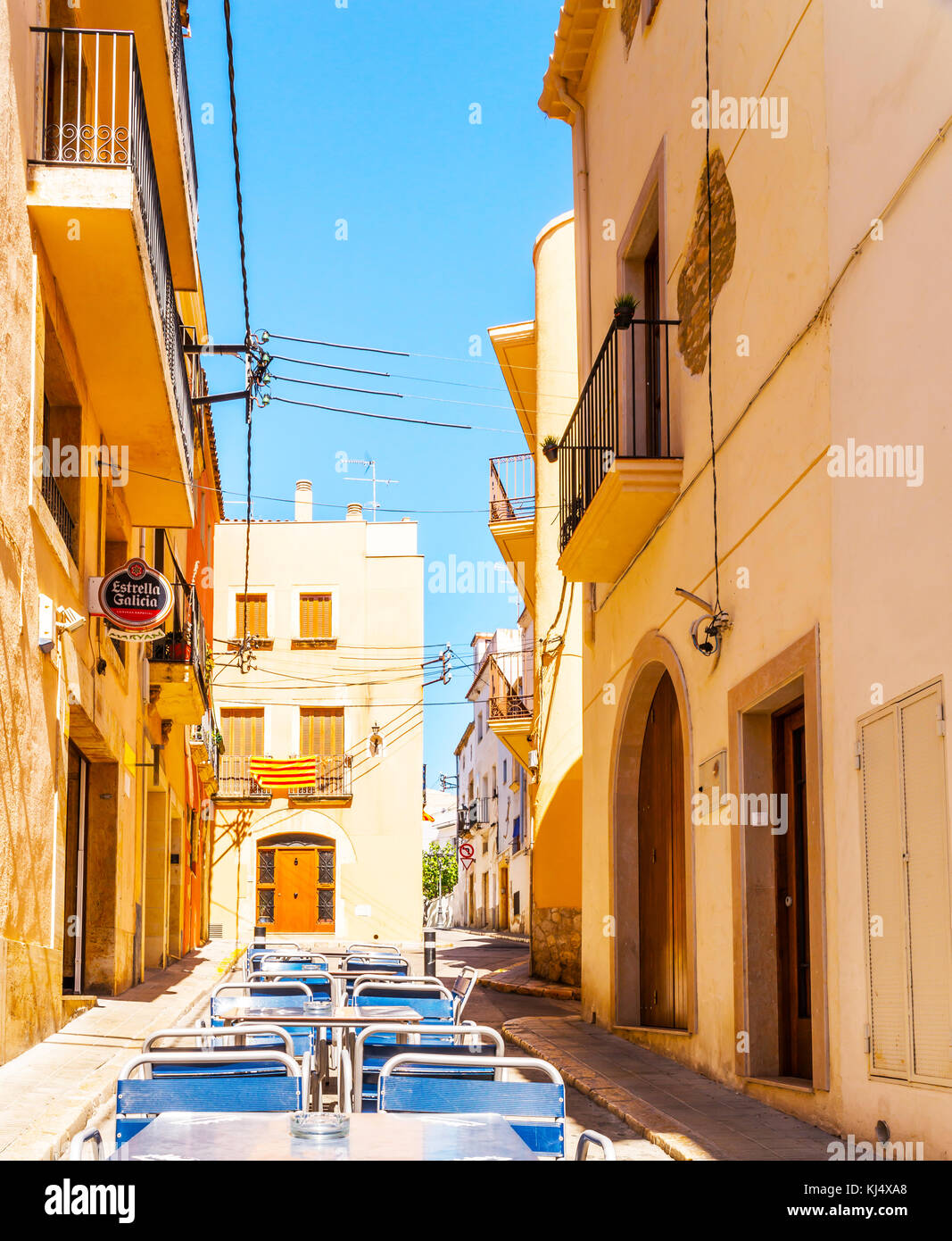 beautiful, picturesque street, narrow road, colorful facades of ...