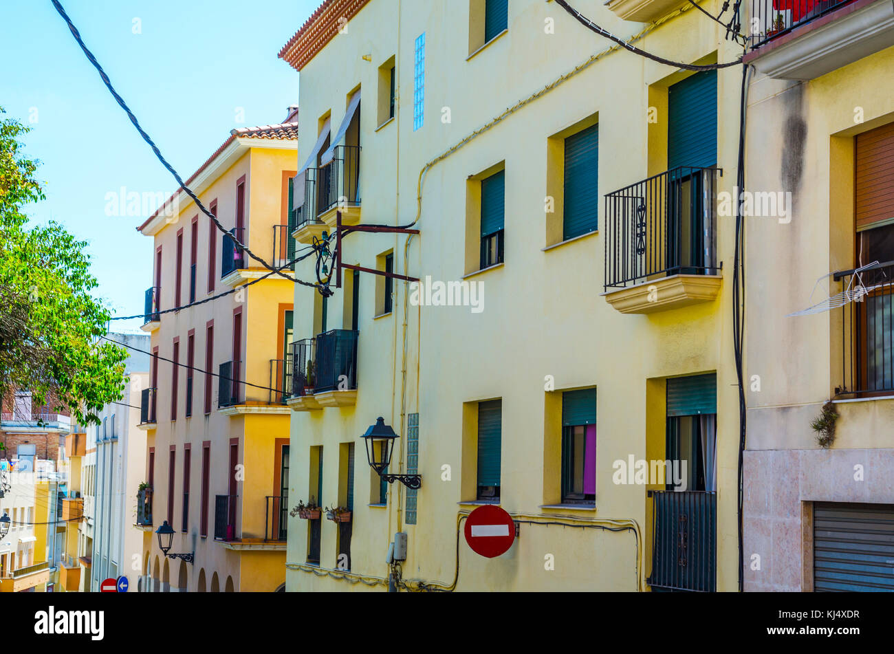 beautiful, picturesque street, narrow road, colorful facades of ...
