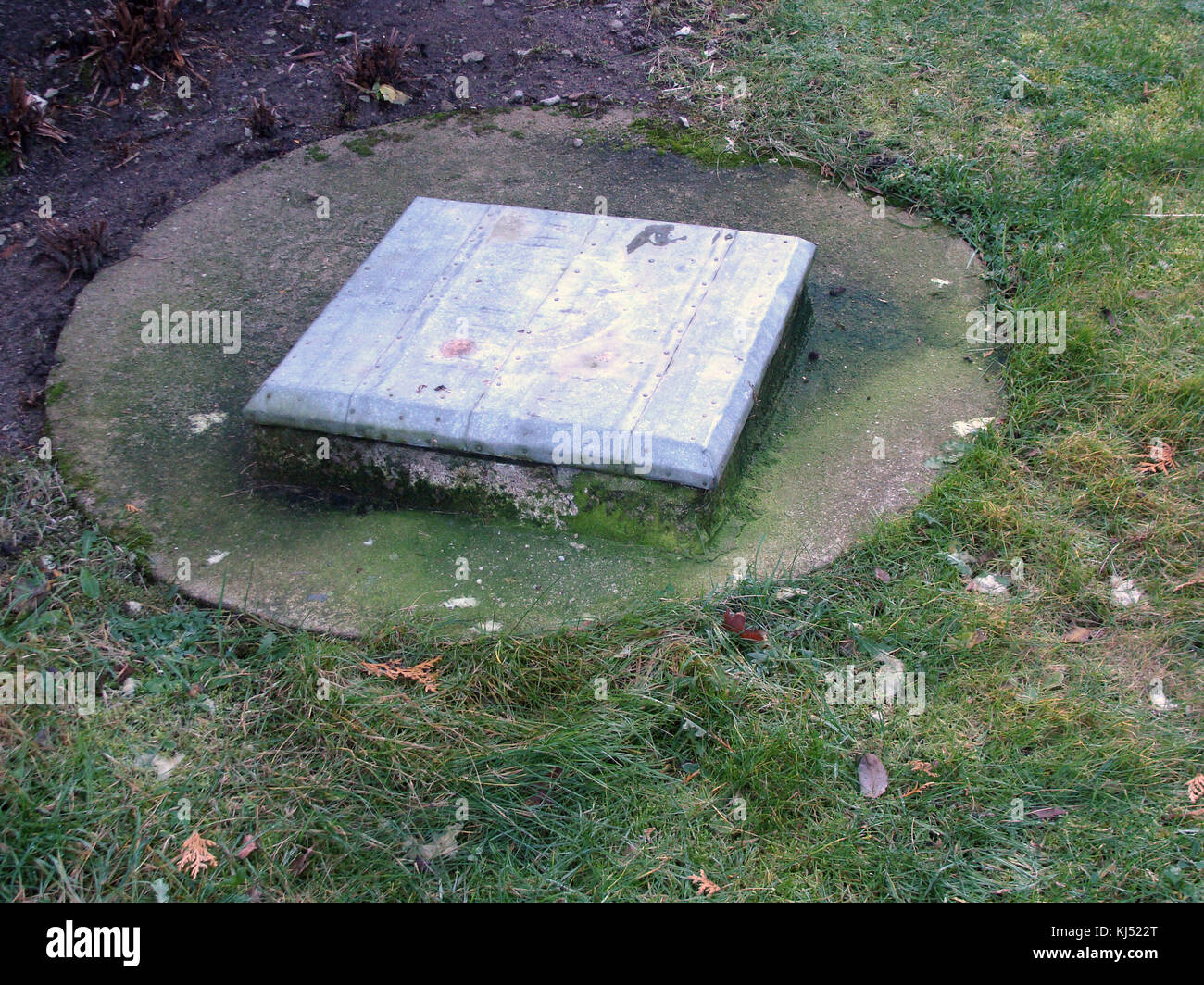 Square drains or bunker hatch tin covered outdoor close up Stock Photo ...