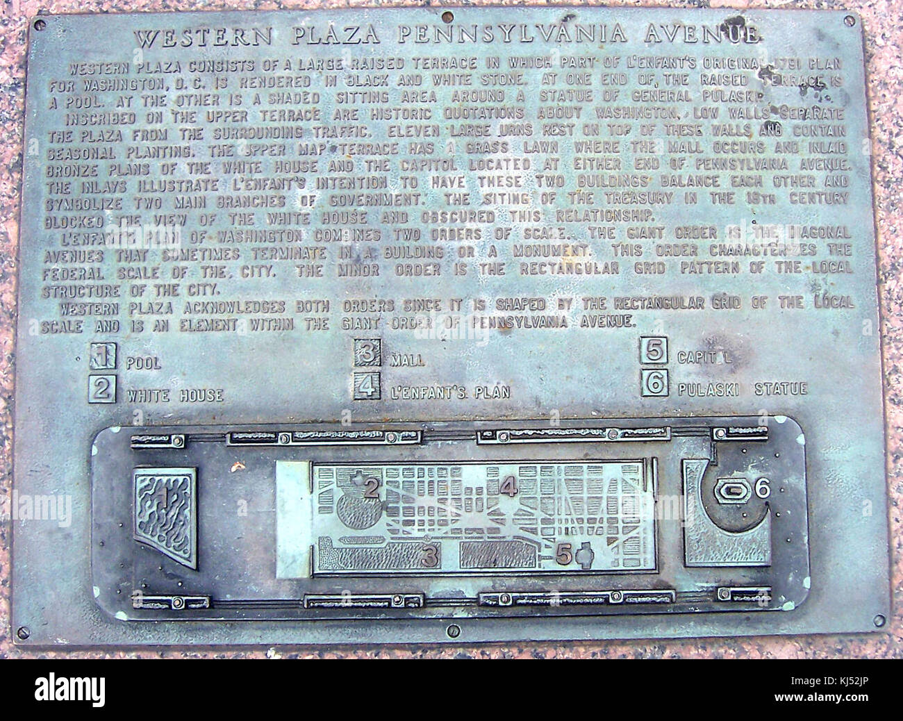 This photograph features a plaque at Western Plaza in Washington, D.C ...