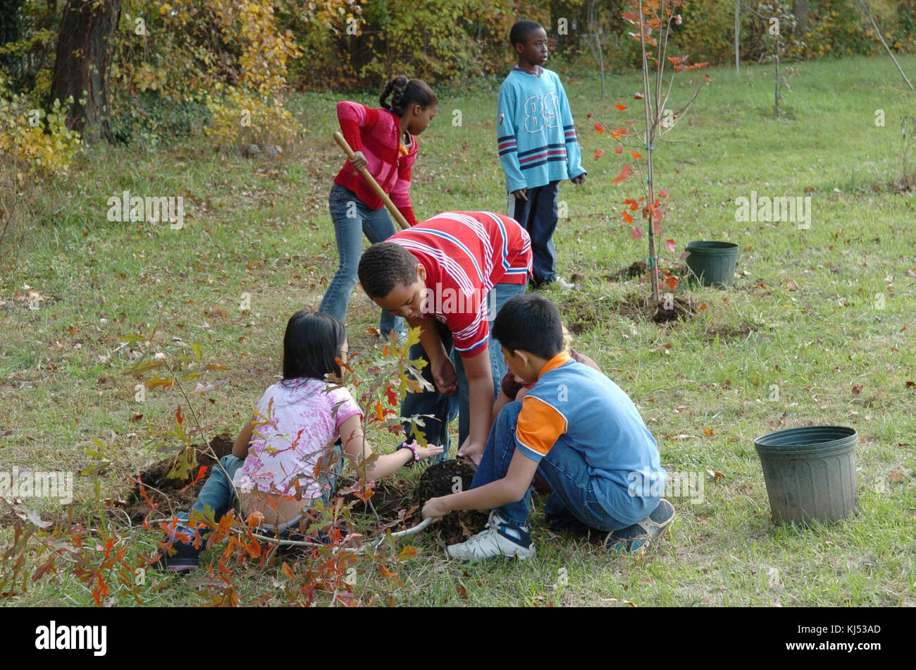 Group children planting tree hi-res stock photography and images - Alamy