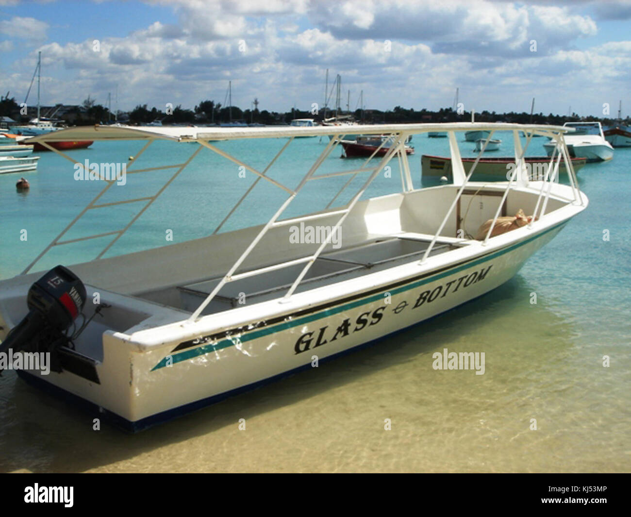 A glass-bottom boat in Grand Baie, Mauritius, offers a unique view of ...