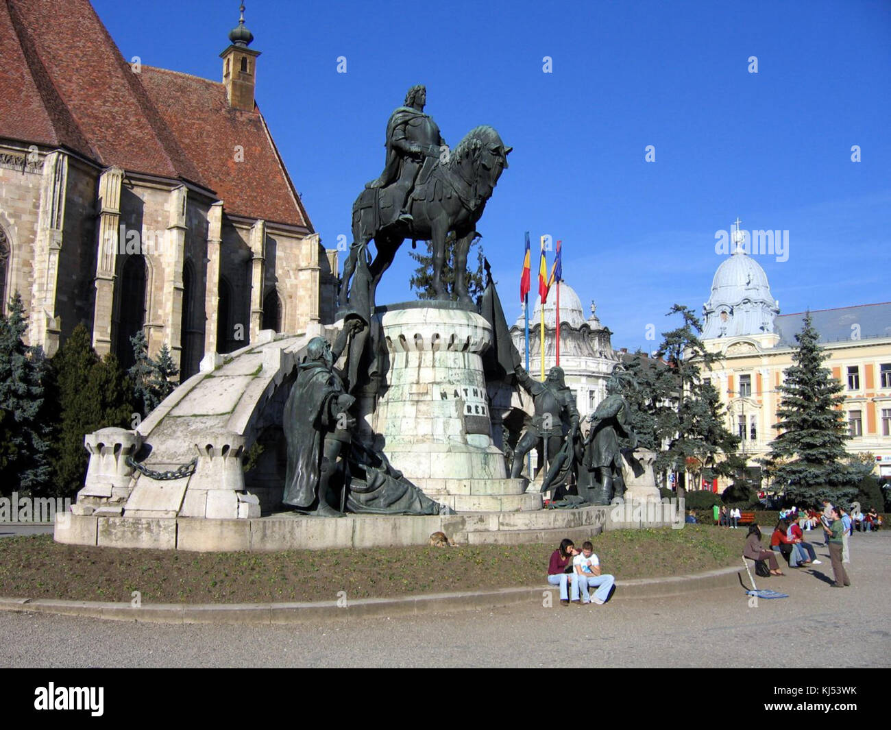 This historical image captures the statue of Matthias Rex, the famous ...