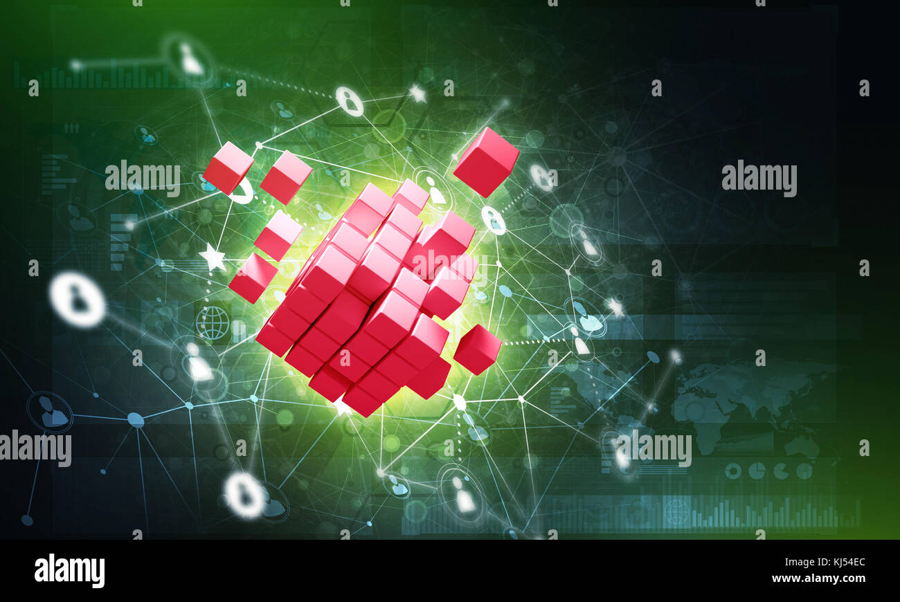 Concept of Internet and networking with digital cube figure on dark ...