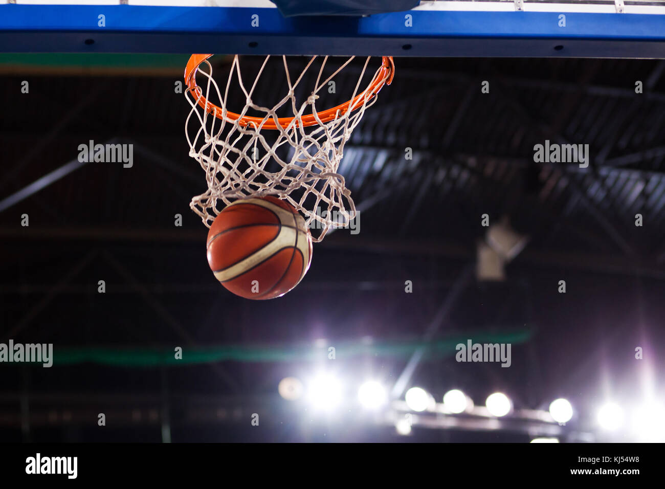 scoring during a basketball game - ball in hoop Stock Photo - Alamy
