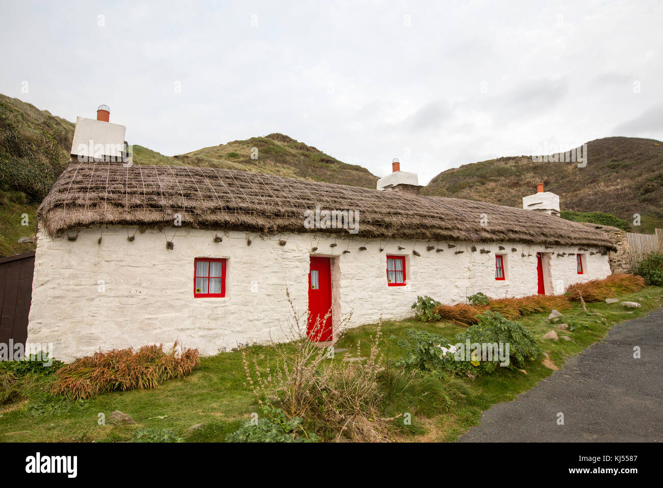 Old fishermans cottages at Niarbyl on the west coast of the Isle of Man ...