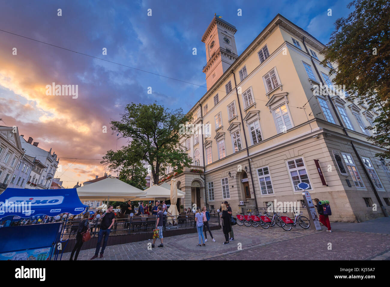 Town Hall on a Market Square of Old Town in Lviv city, largest city in ...