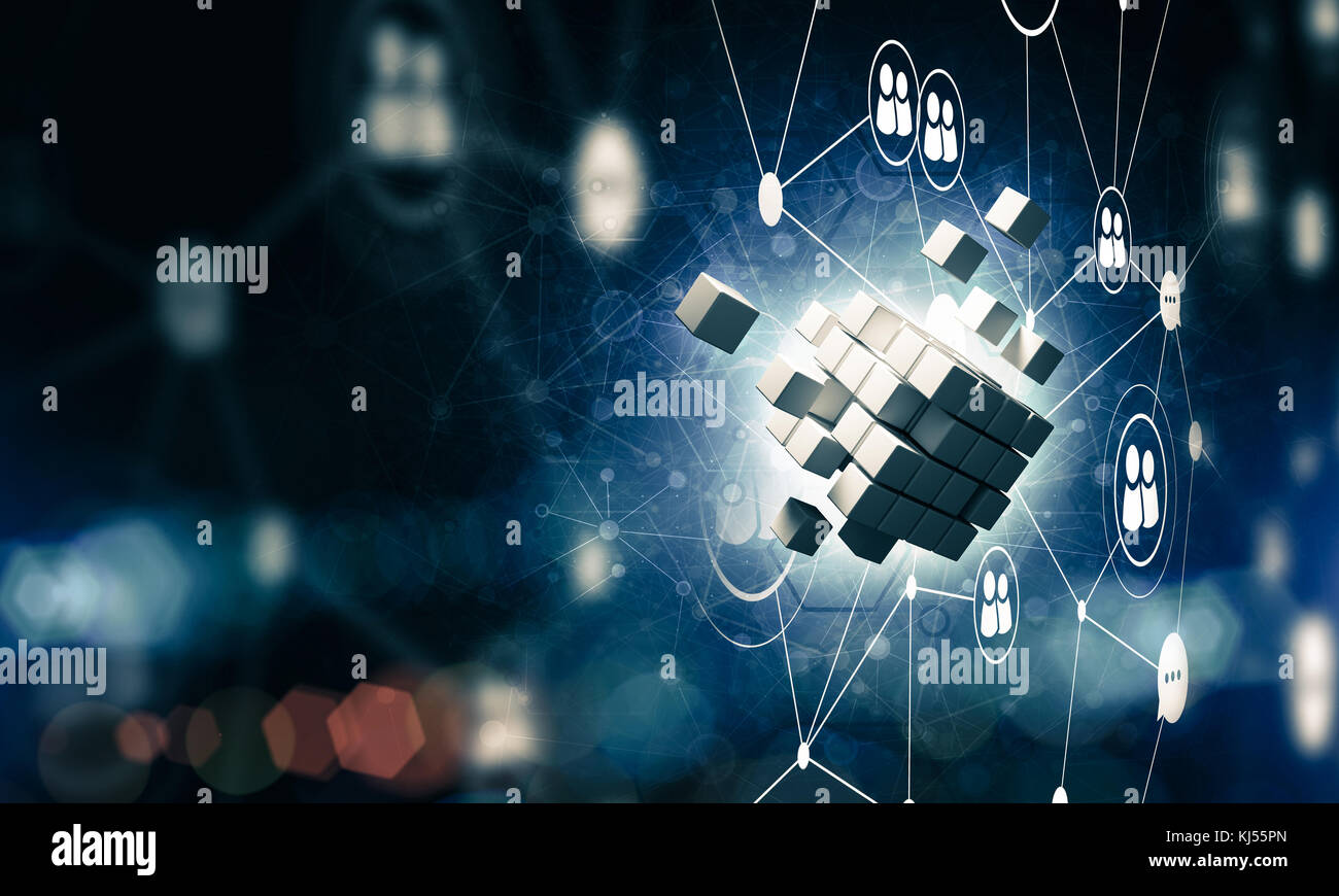 Concept of Internet and networking with digital cube figure on d Stock ...