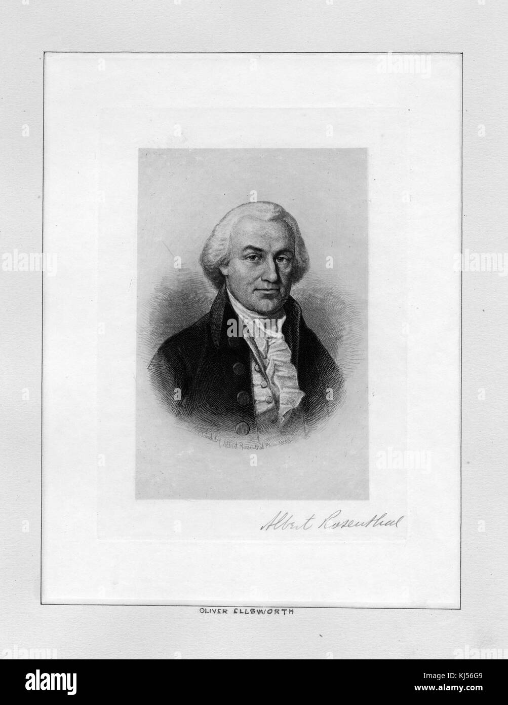 Engraved portrait of Oliver Ellsworth, American lawyer and politician ...