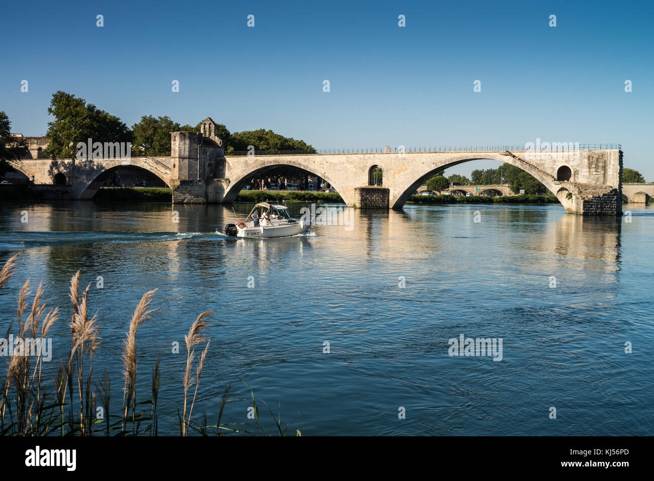 Avignon bridge and boat, Provence, France, Europe Stock Photo - Alamy