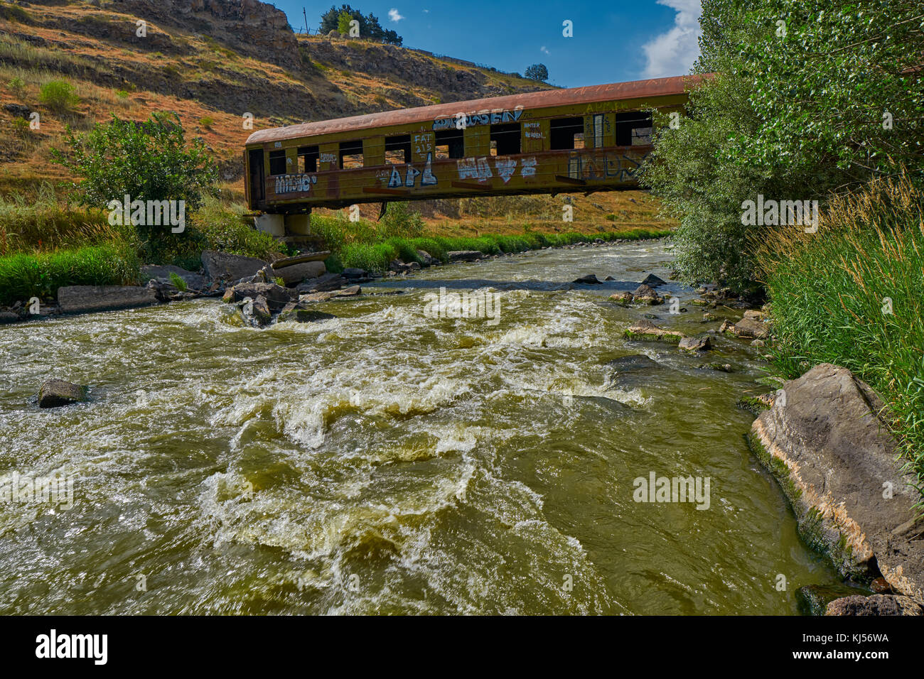 AKHALKALAKI, GEORGIA - 06 AUGUST 2017: bridge made from old abandoned ...
