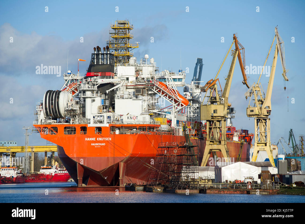 265 meter long Norwegian crude oil tanker Hanne Knutsen is under repair ...