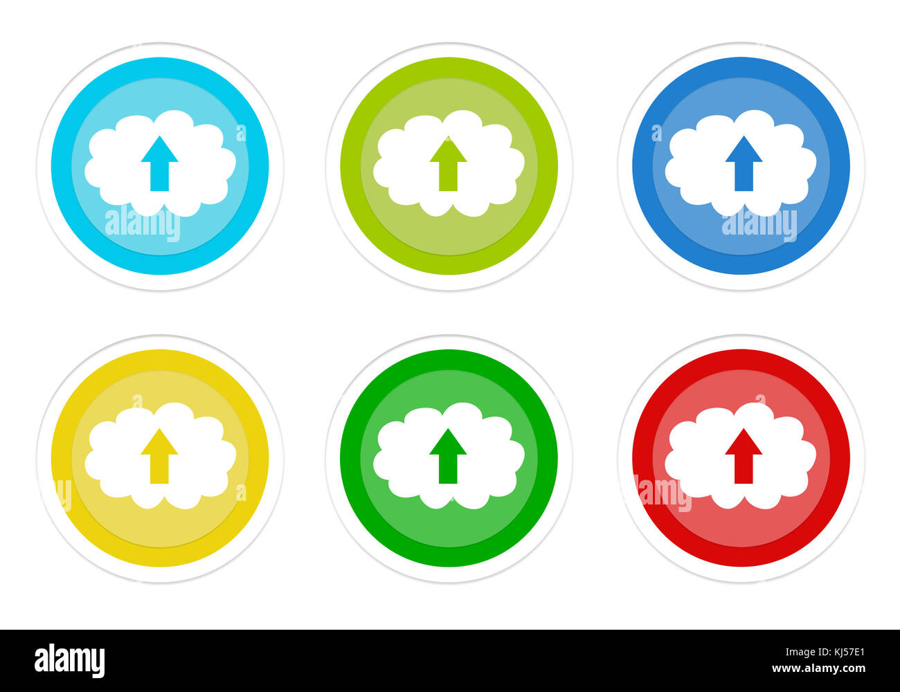 Set of rounded colorful buttons with cloud and upload symbol in blue ...