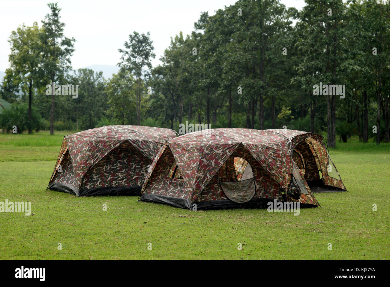camping tents at the outdoor camp site with tree background Stock Photo ...