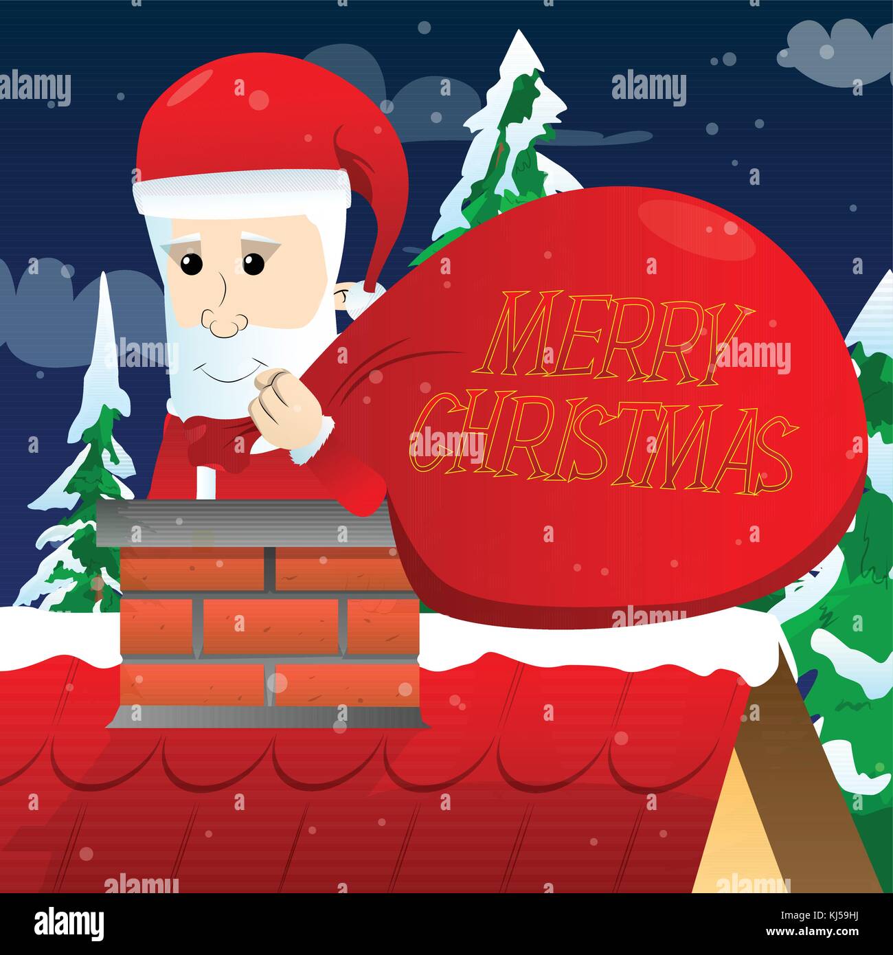 Santa Claus stuck in the chimney. Christmas greeting card. Vector ...