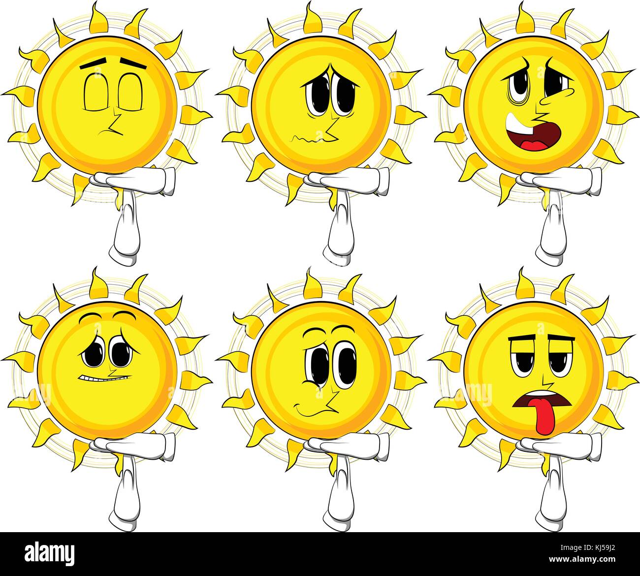 Cartoon sun with time out hand gesture. Collection with sad faces ...