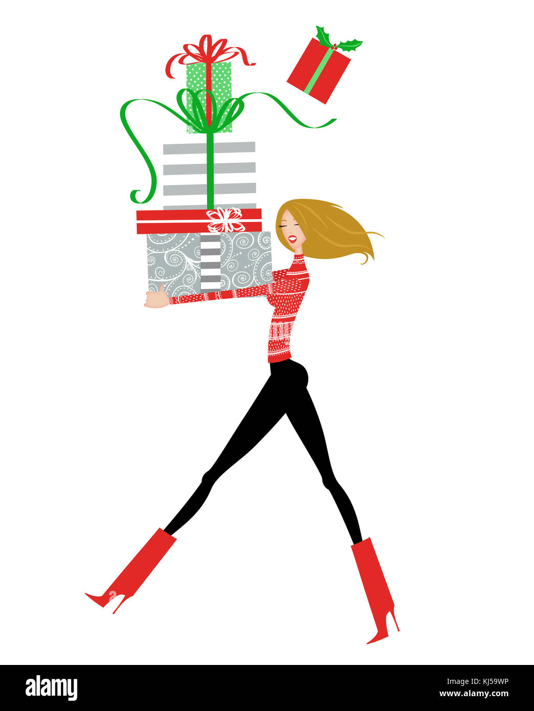 Woman stack of presents black and white Cut Out Stock Images & Pictures ...