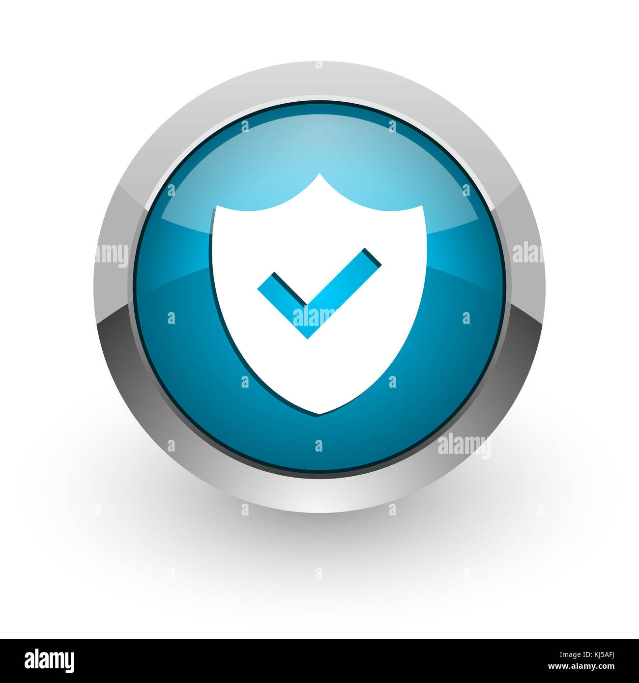 Shield blue silver metallic chrome border web and mobile phone icon on ...