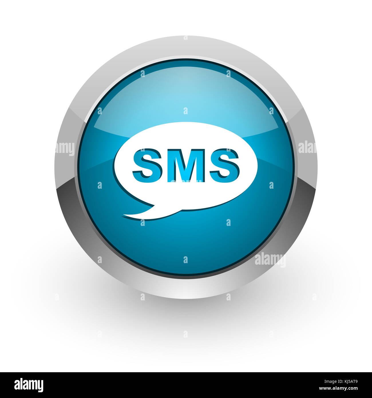 Sms blue silver metallic chrome border web and mobile phone icon on ...
