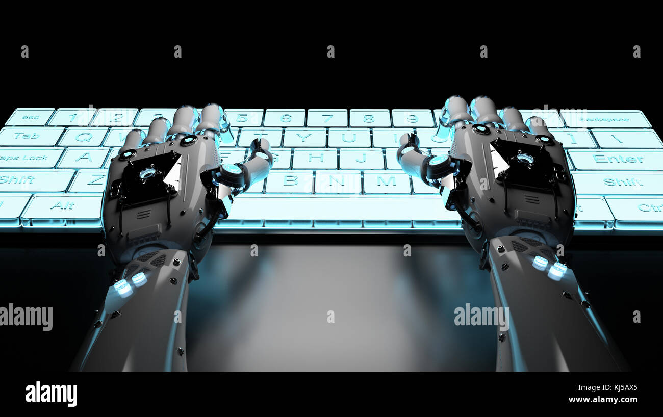 3d rendering robot hand working with computer keyboard Stock Photo - Alamy