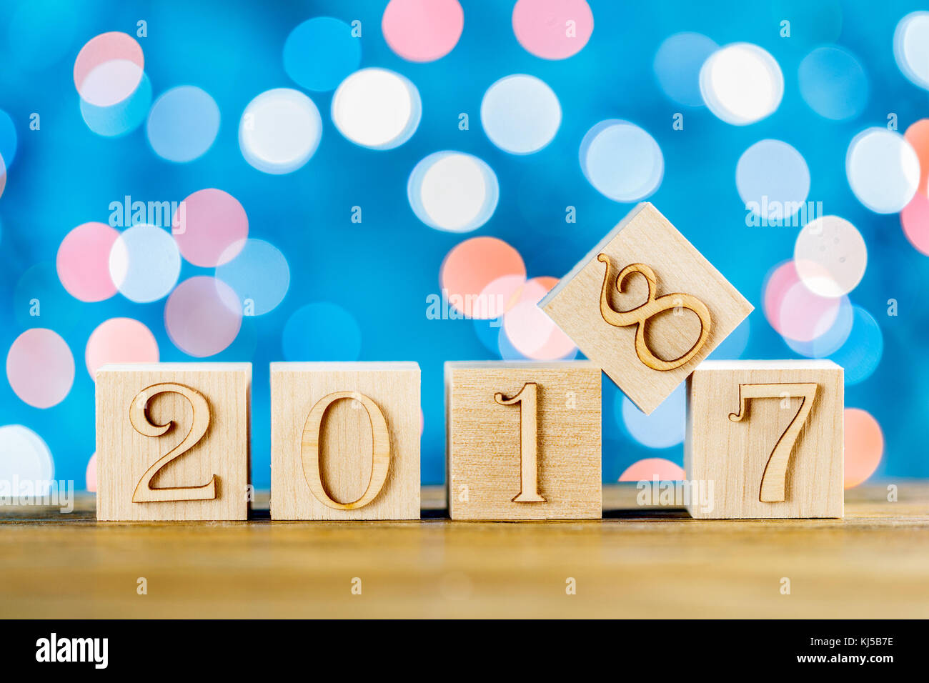 Congratulations to the New year. The new year 2018. Blurred blue ...