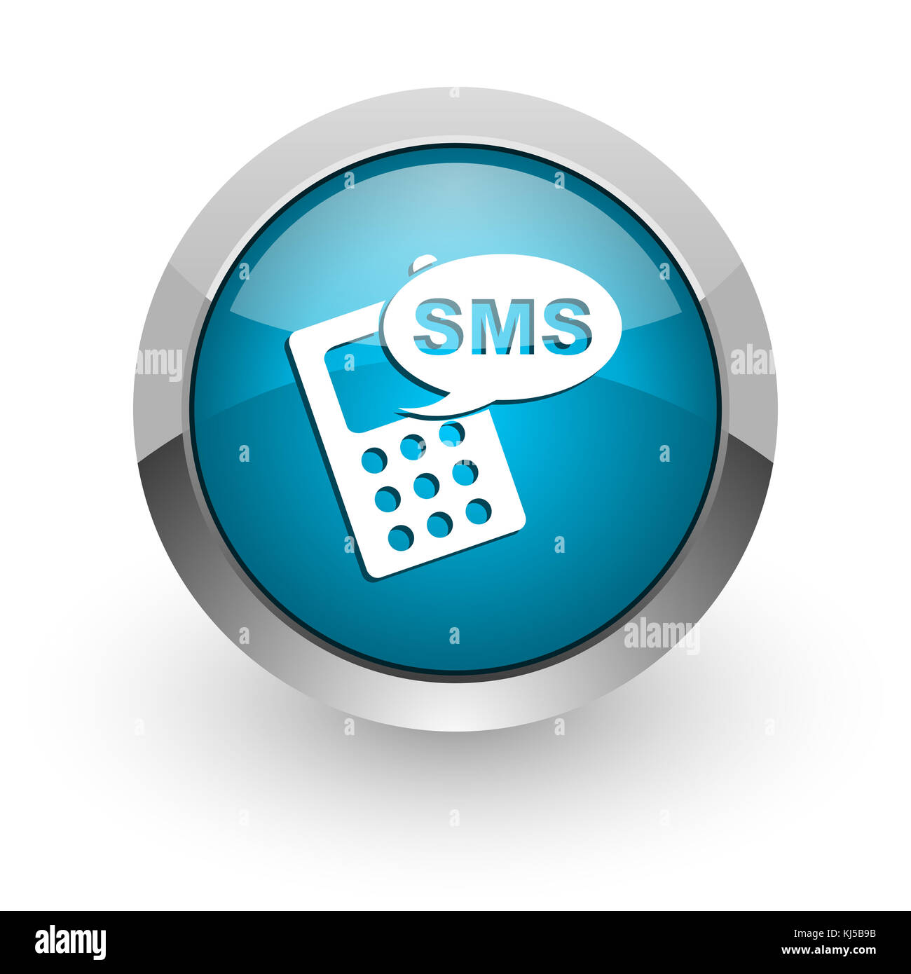 Sms blue silver metallic chrome border web and mobile phone icon on ...