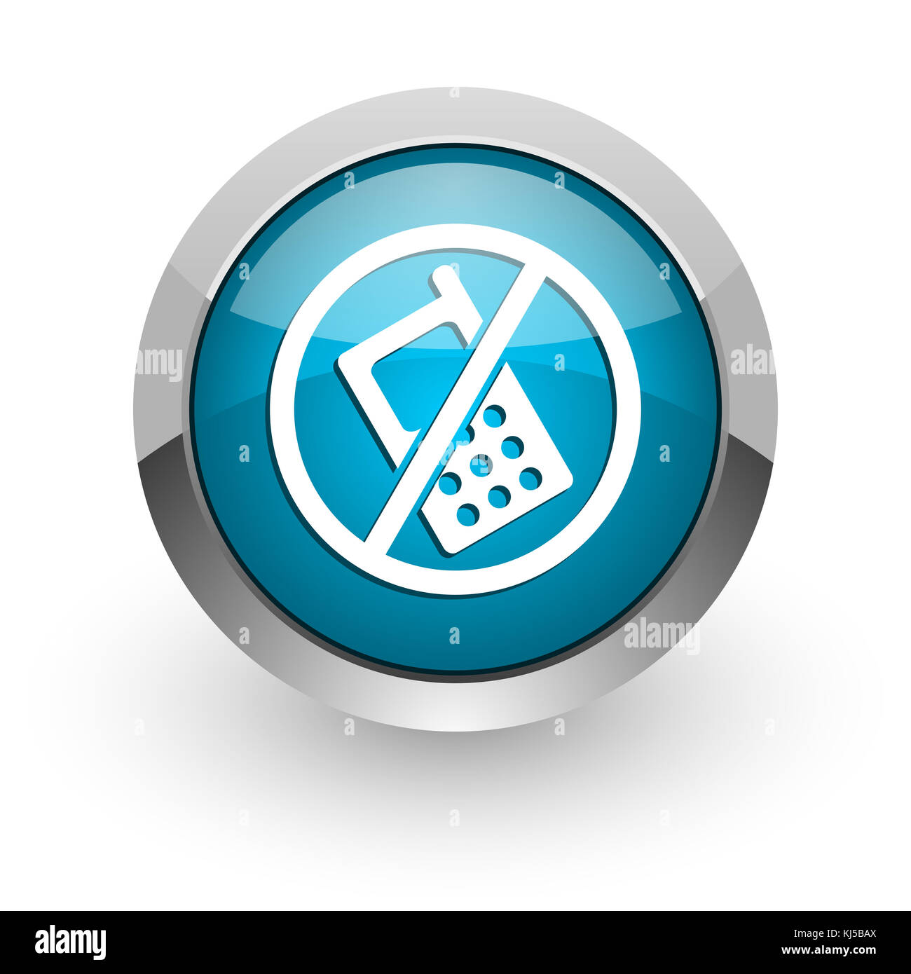 No phone blue silver metallic chrome border web and mobile phone icon ...