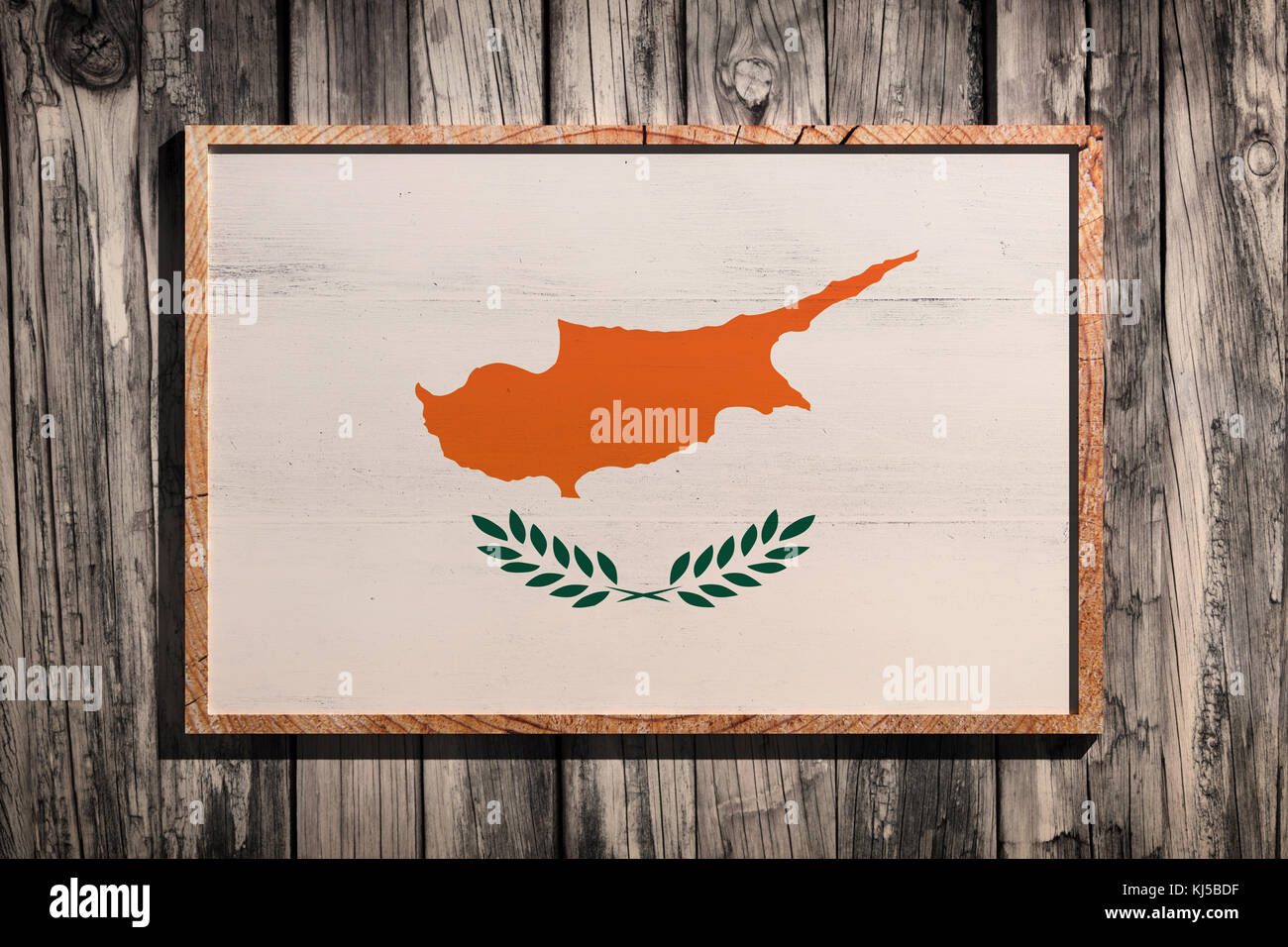 3d rendering of Cyprus flag on a wooden frame over a planks wall Stock ...