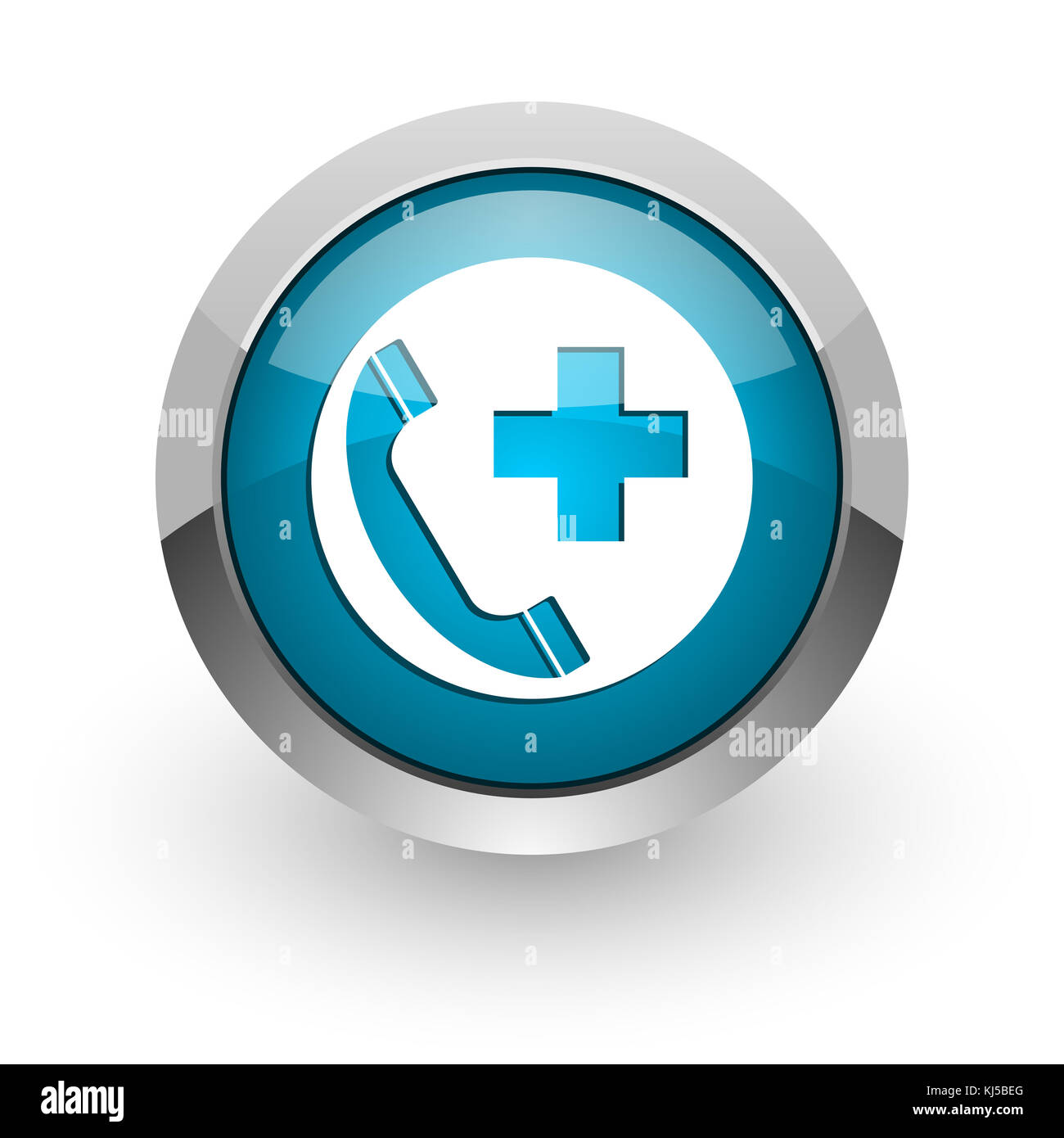 Emergency call blue silver metallic chrome border web and mobile phone ...