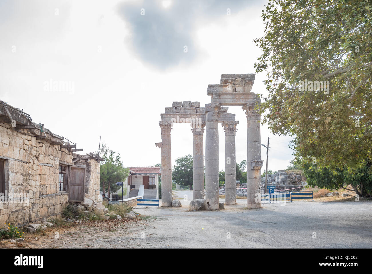 Marble Ceremonial Gate columns entrance of Uzuncaburc Ancient city ...
