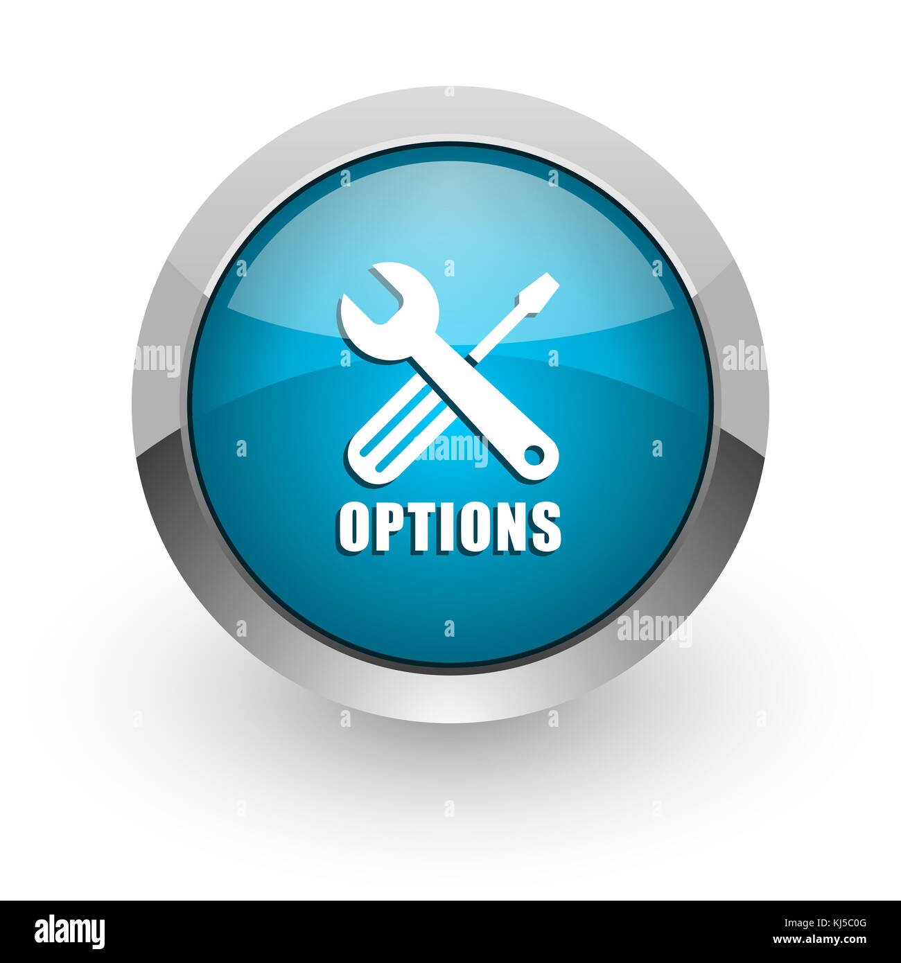 Options blue silver metallic chrome border web and mobile phone icon on ...