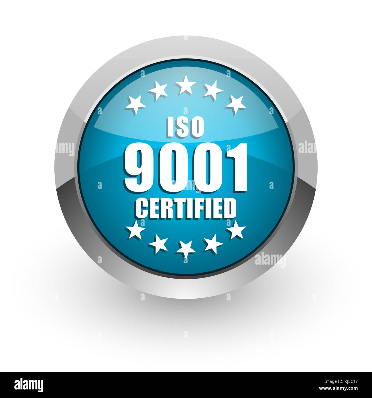 Iso 9001 blue silver metallic chrome border web and mobile phone icon ...