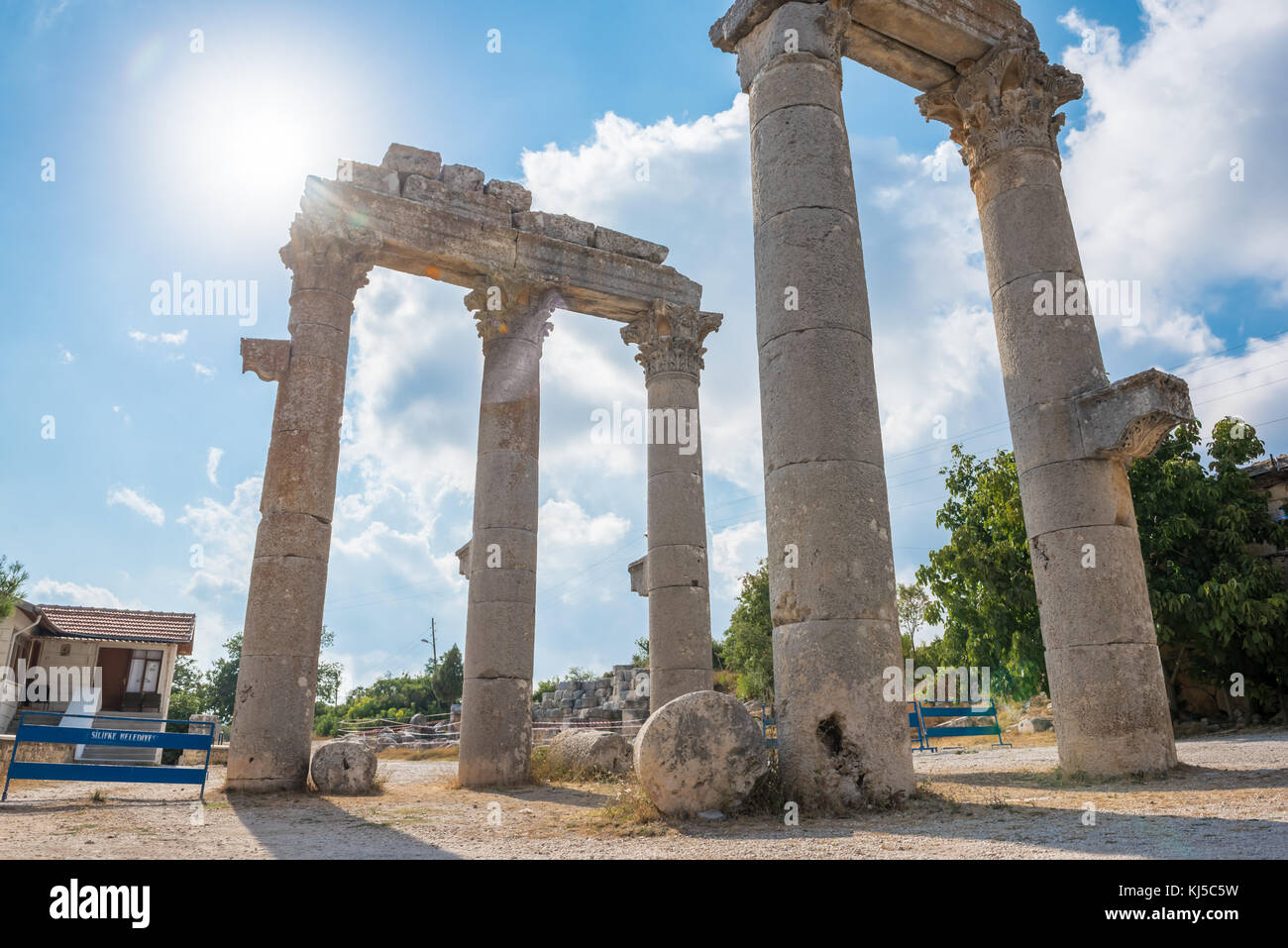 Marble Ceremonial Gate columns entrance of Uzuncaburc Ancient city ...