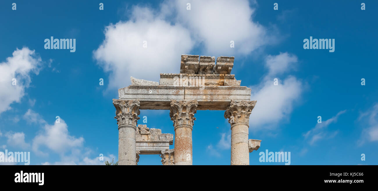 Marble Ceremonial Gate columns entrance of Uzuncaburc Ancient city ...