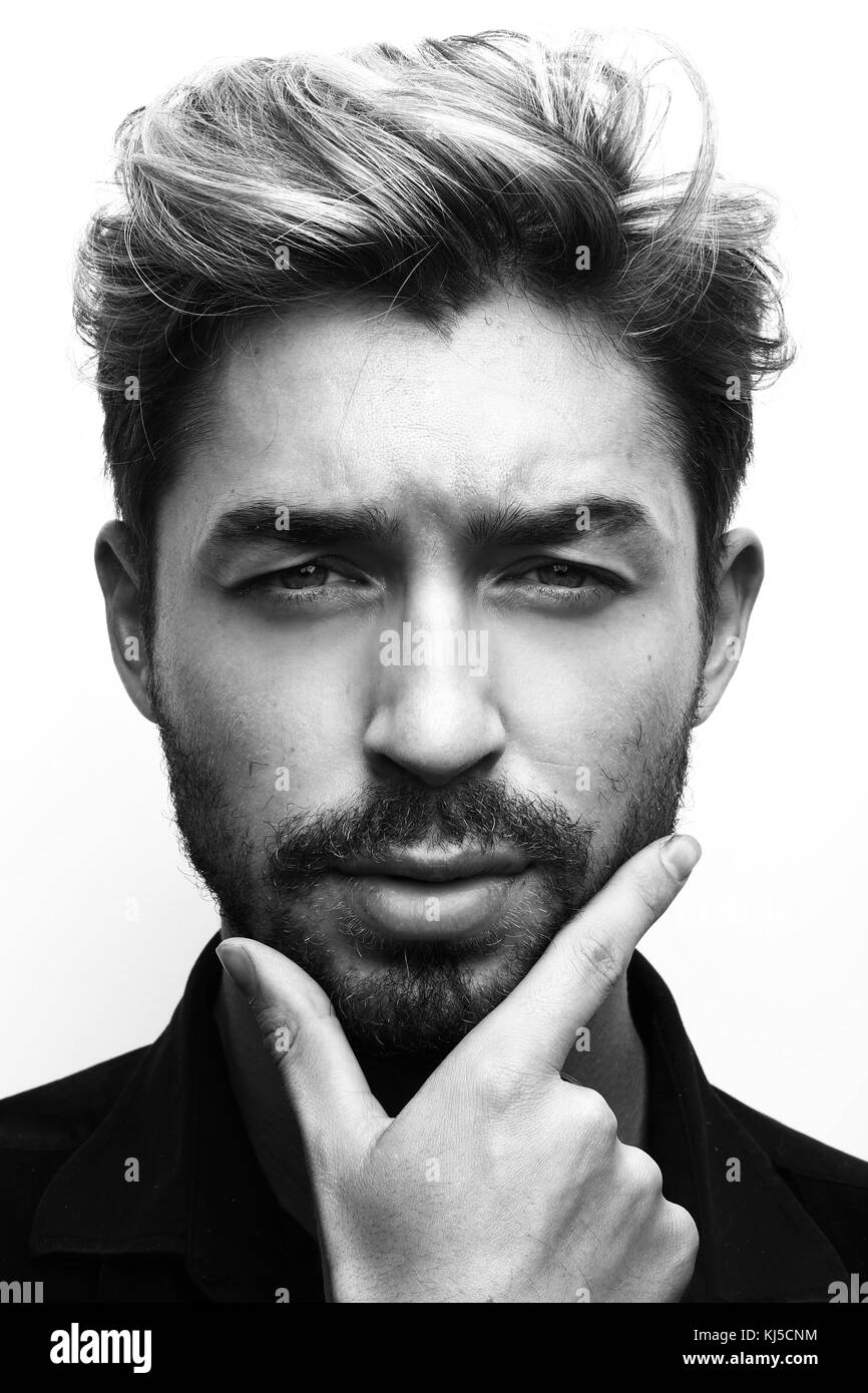 Positive confident young european Black and White Stock Photos & Images ...