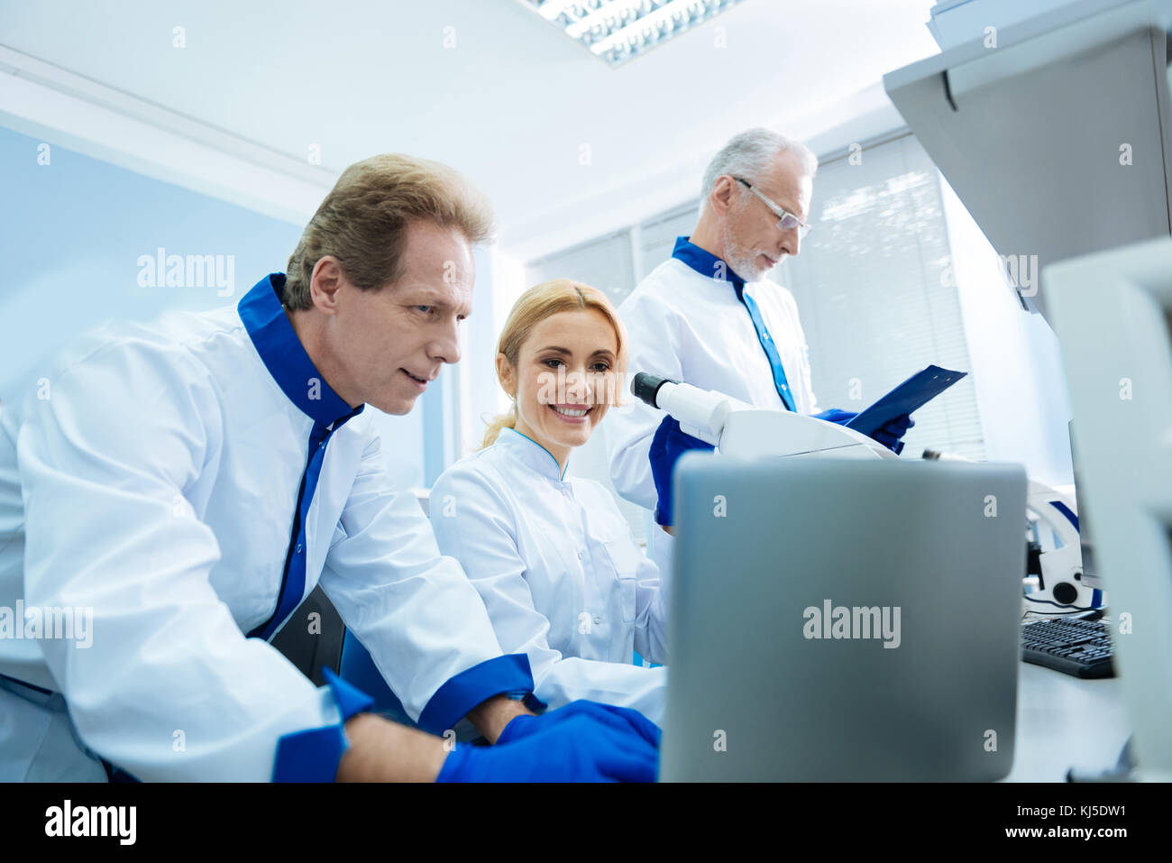 Cheerful experts working in the lab Stock Photo - Alamy