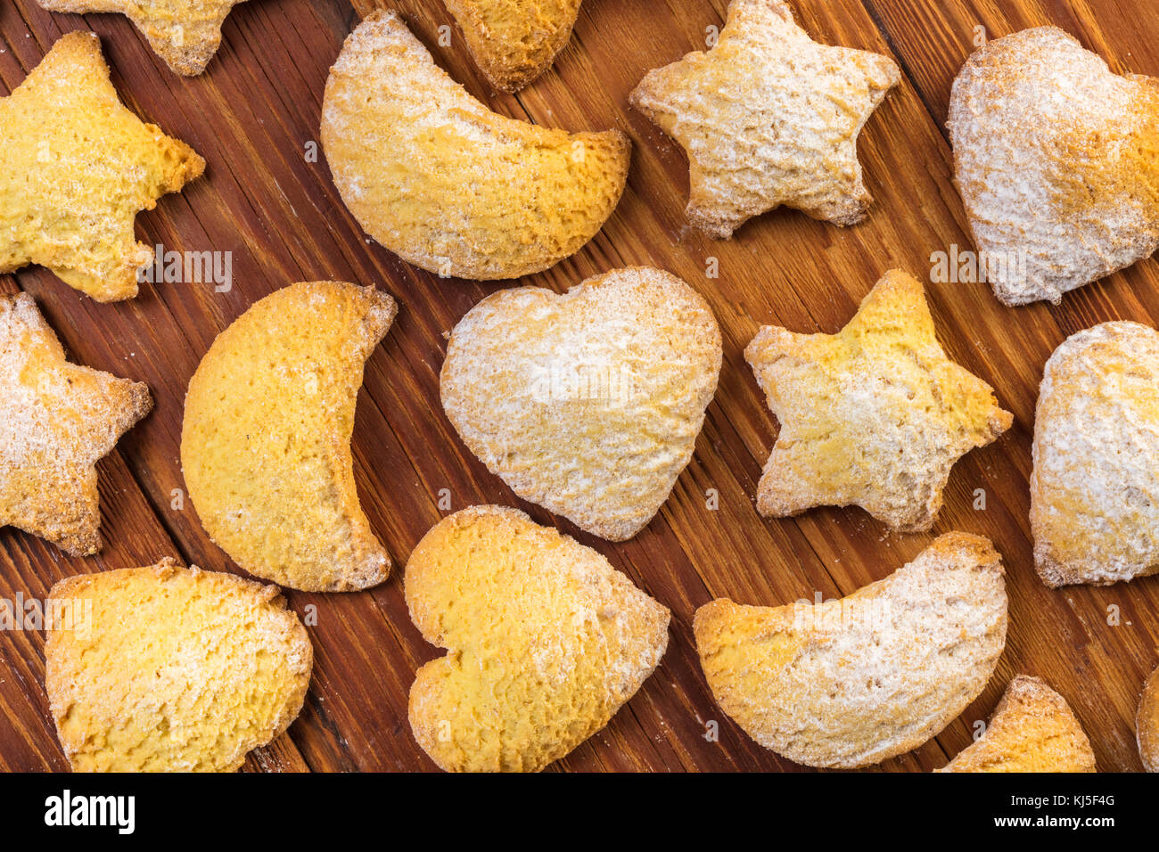 background of cookies in the shape a star, heart and month Stock Photo ...