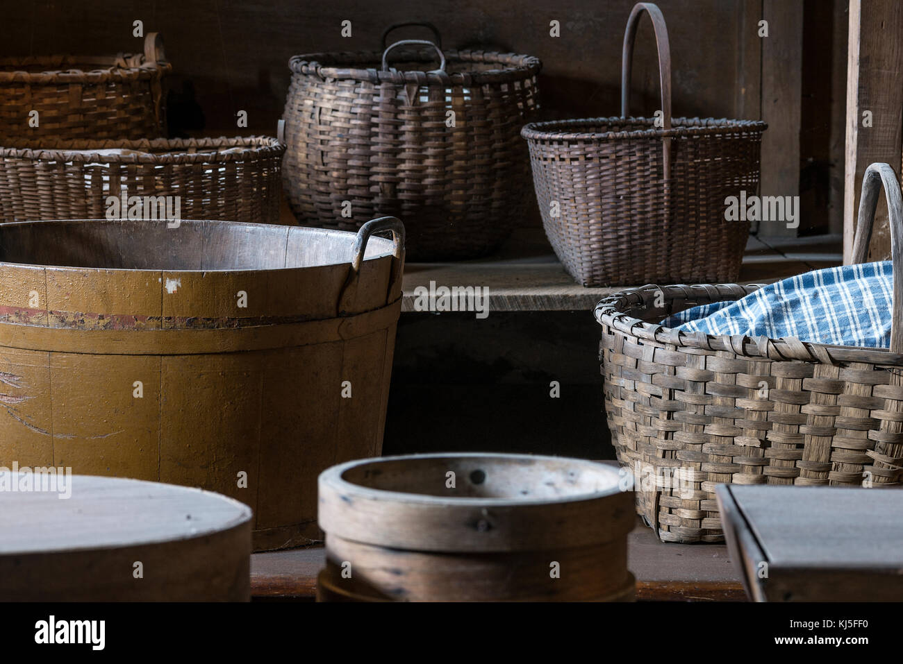 Variety of Shaker baskets, Hancock Shaker Village, Massachusetts, USA ...