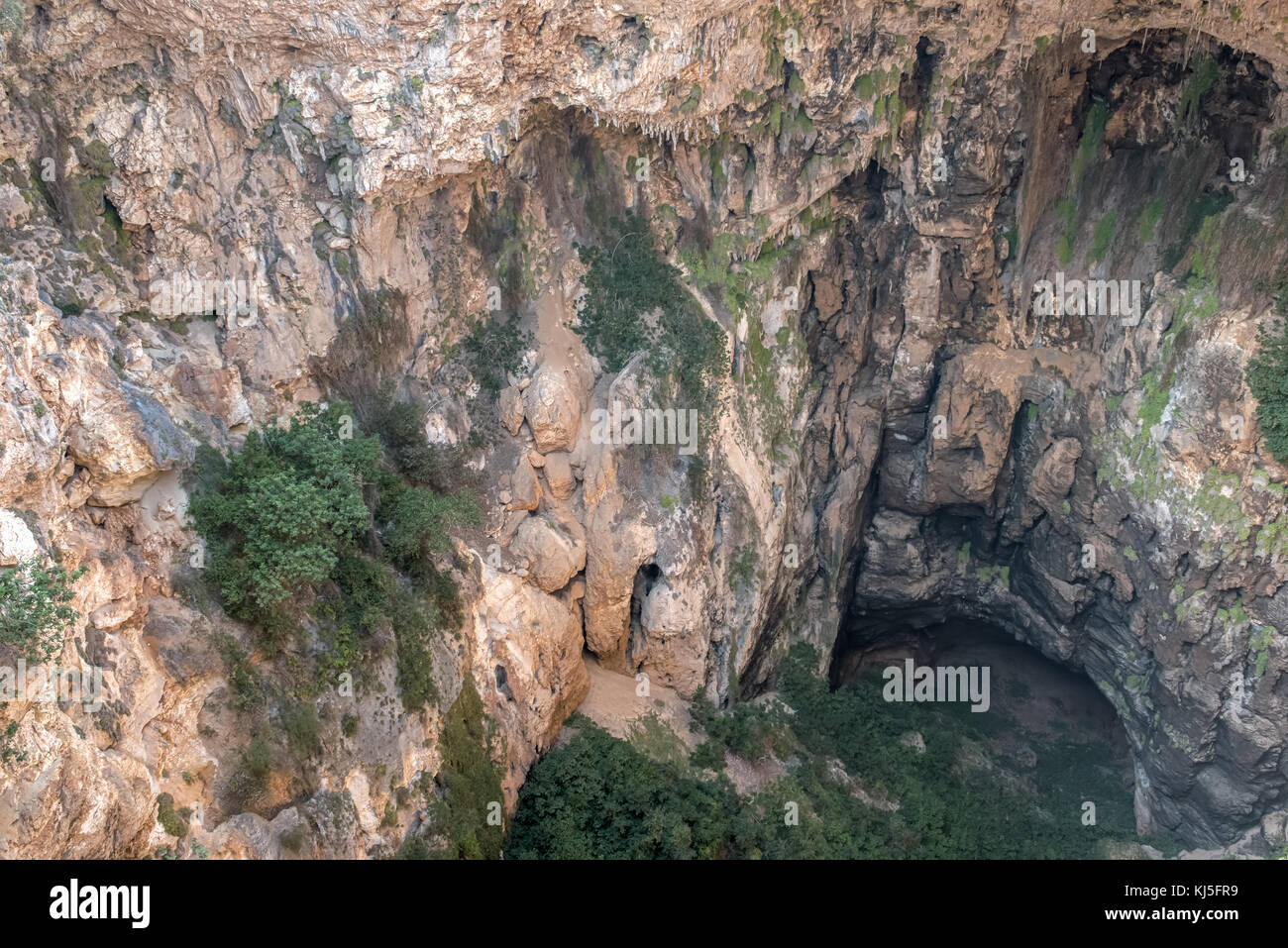 Aerial interior view of the pit of hell(cehennnem) located in Silifke ...