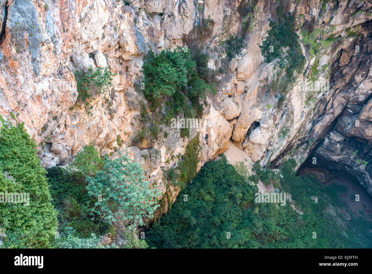 Aerial interior view of the pit of hell(cehennnem) located in Silifke ...