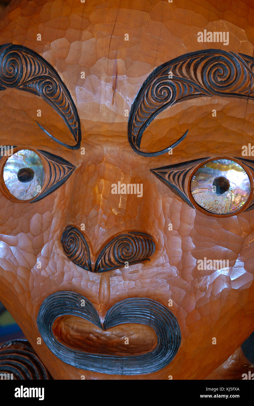 Head of a Maori carving at Arataki Visitor Centre, Waitakere Ranges ...