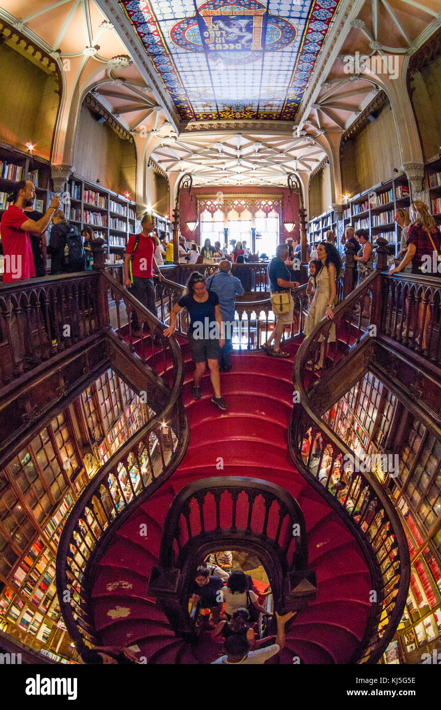 The world-famous library of Livraria Lello e Irmao, Porto, Portugal ...