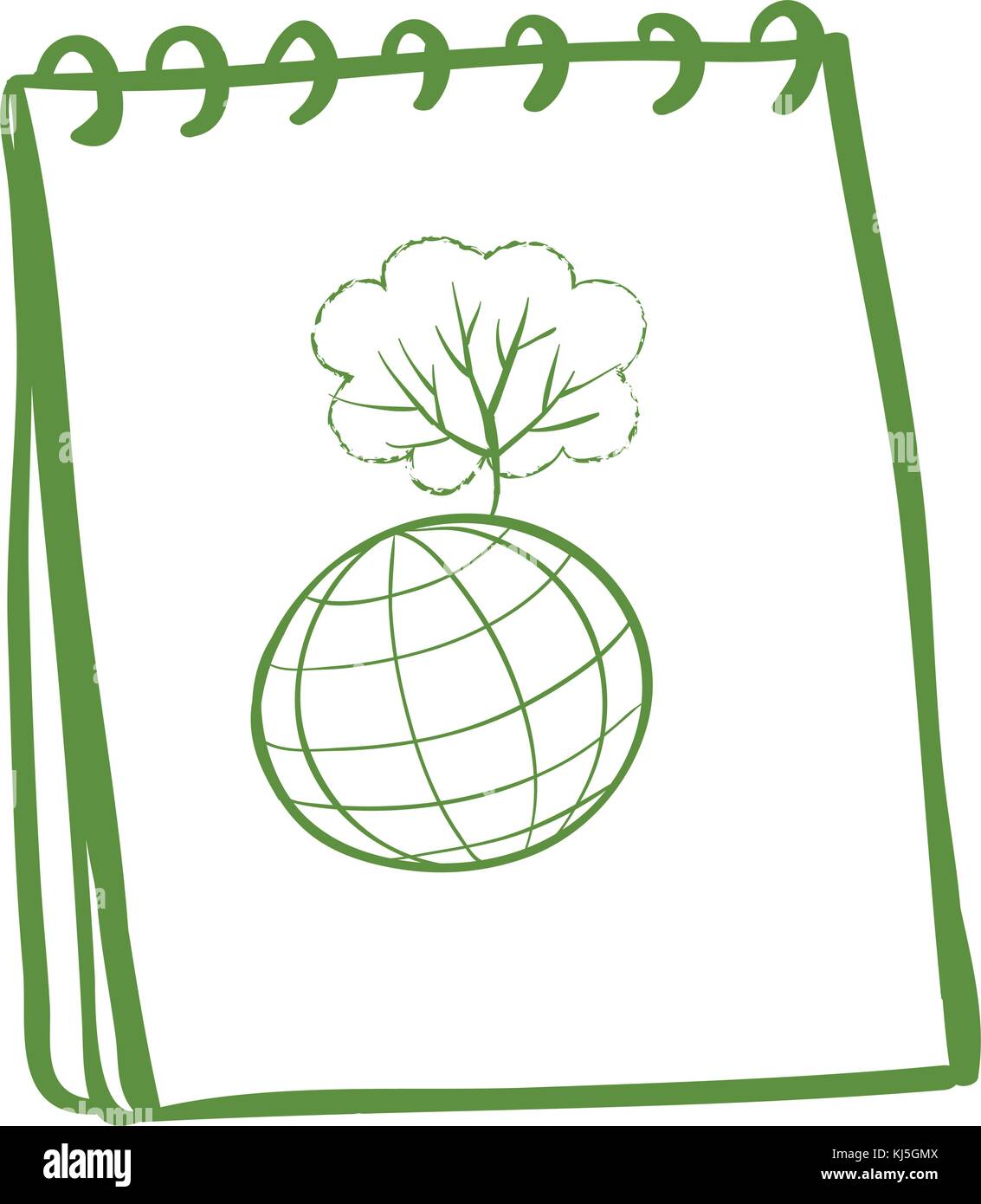 Illustration of a green notebook with a globe at the front page on a ...