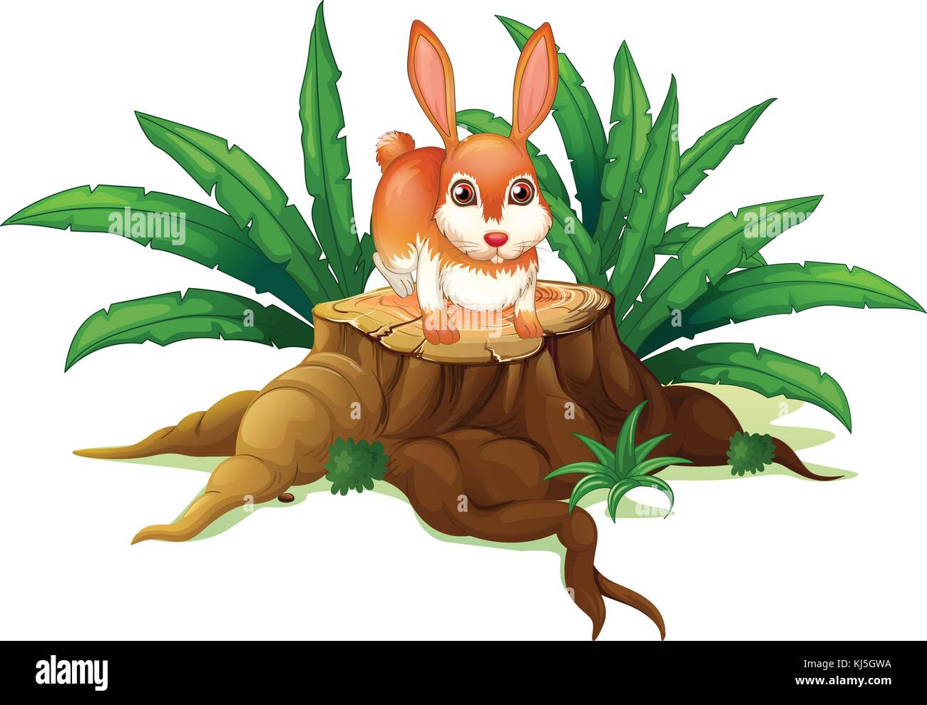 Illustration of a rabbit above a trunk on a white background Stock ...