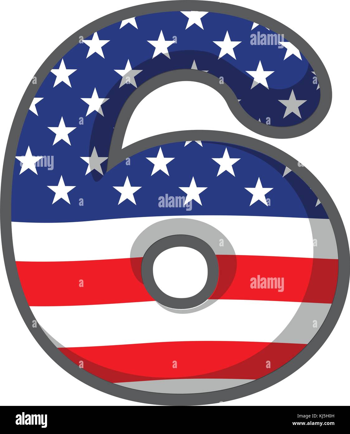 Illustration of a number six with USA symbols on a white background ...