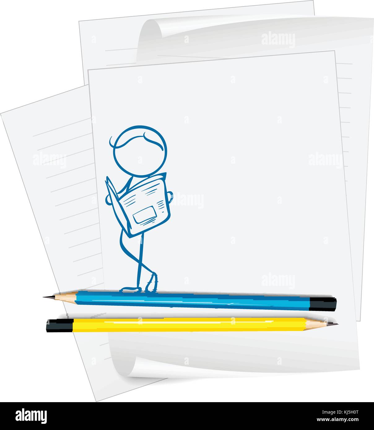 Illustration of a paper with a drawing of a man reading a newspaper on ...