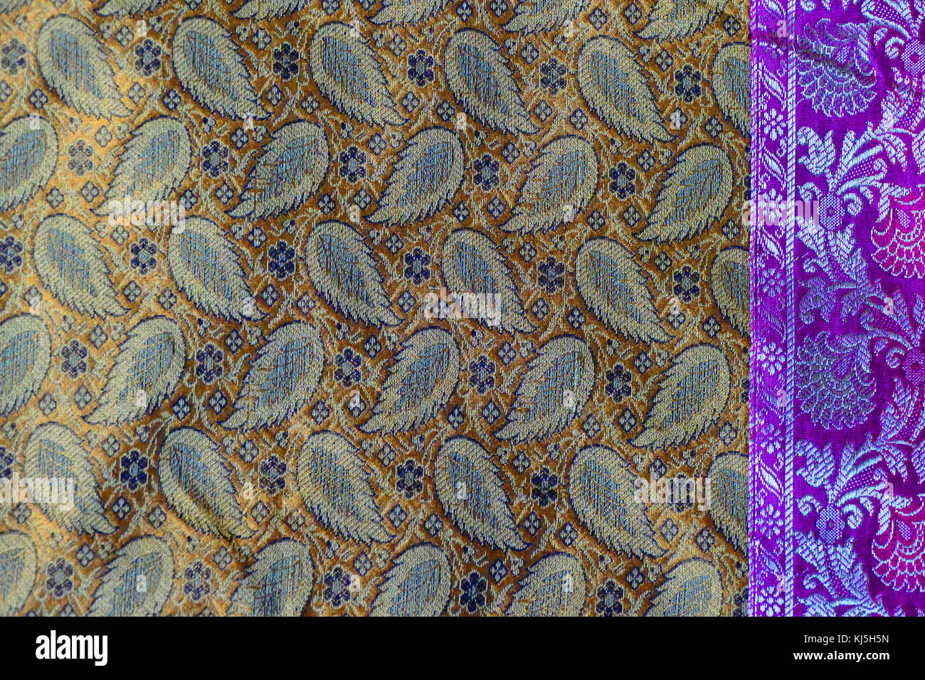 Indian silk textile with traditional woven pattern. 21st Century Stock ...