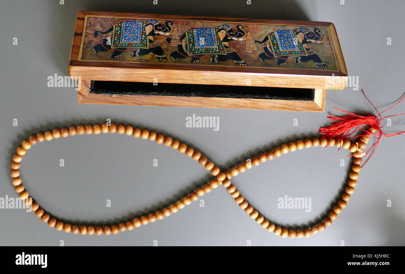 Traditional style, lacquered wooden box for prayer beads, Indian 21st ...